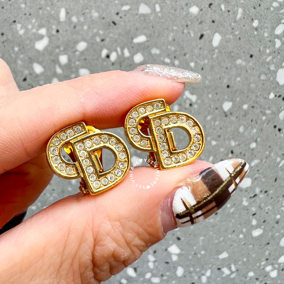 Vintage Dior Gold-Finish Metal and White Crystals CD Ear Clips 002 – YST.vintage